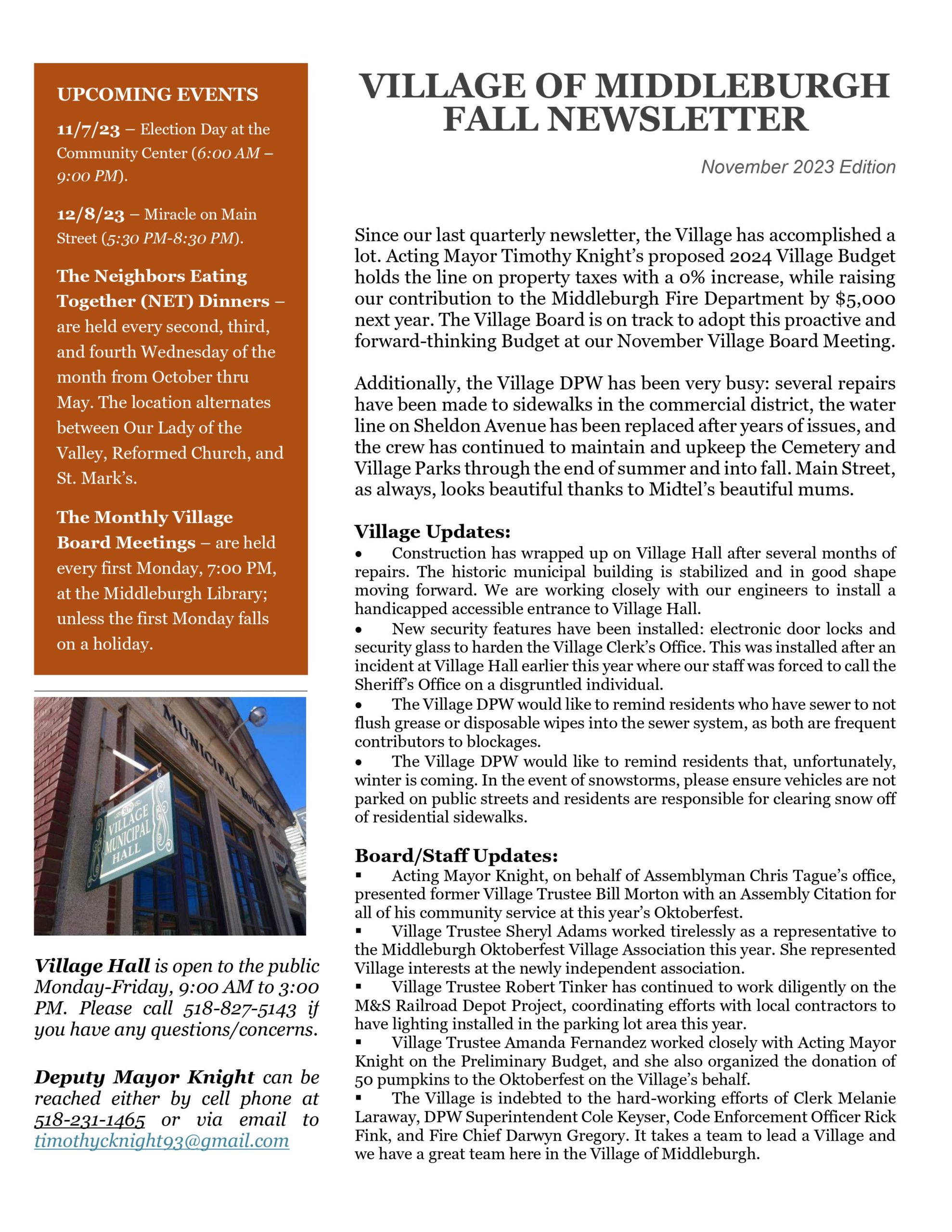 Village of Middleburgh Fall Newsletter – Village of Middleburgh ...